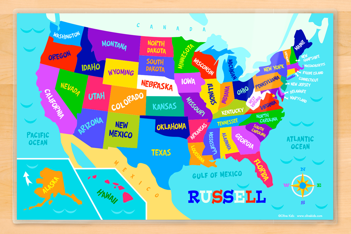 USA Map Personalized Kids Placemat – placemats4kids